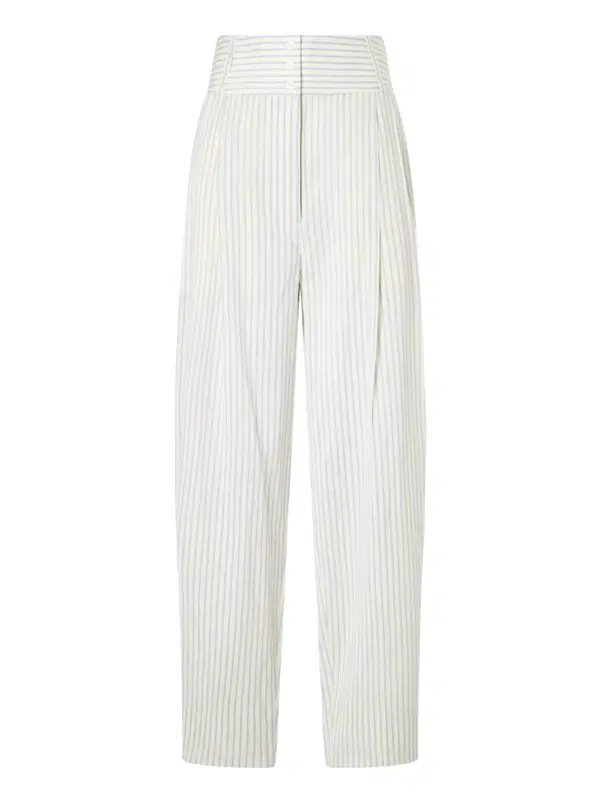 TOTEME Pleated Striped Cotton And Silk-blend Straight-leg Pants - White