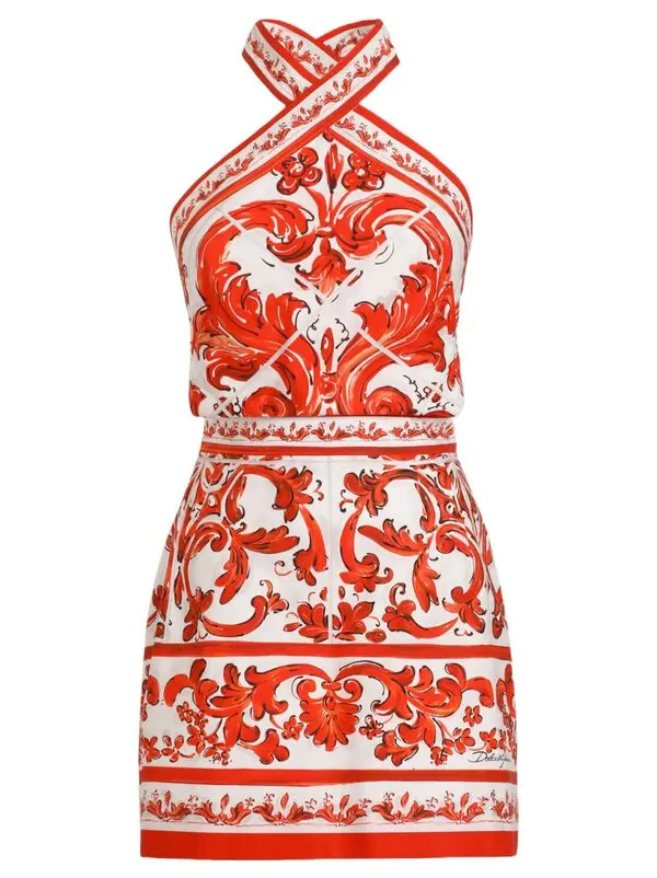 Dolce & Gabbana Majolica Print Halterneck Mini Dress - Multi-color