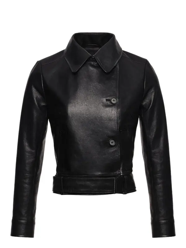 Magda Butrym Fitted Leather Jacket With Waist Belt - Black