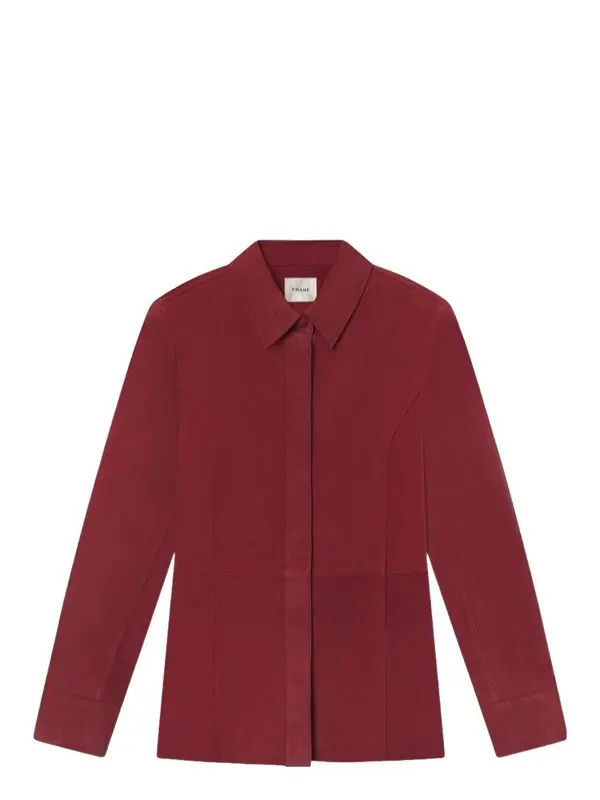 FRAME Suede Shirt With Concealed Button Design - Garnet