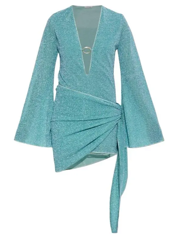Oseree Draped Lurex Mini Dress - Aquamarine