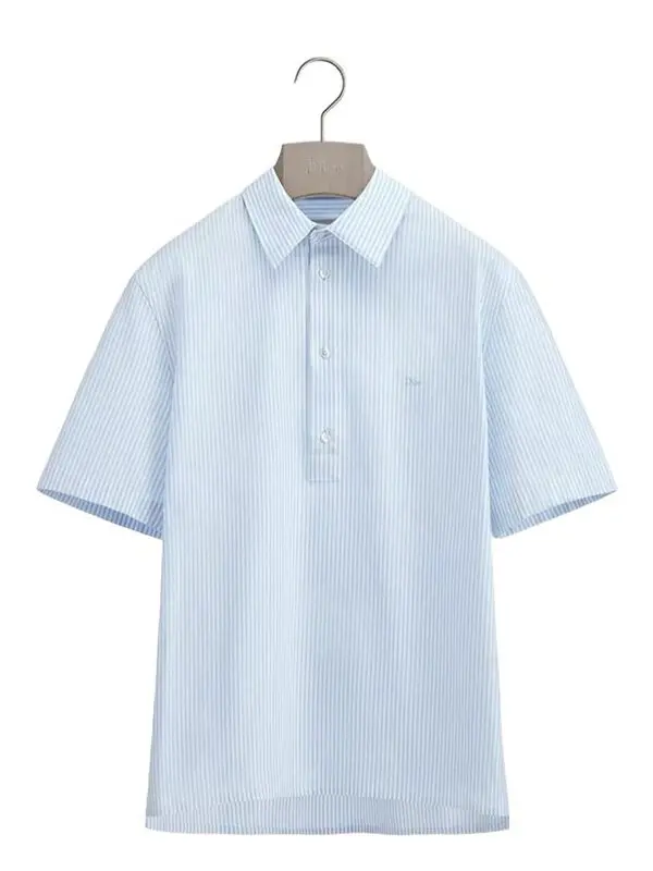 Dior Striped Collared Short-sleeve Shirt - Blue