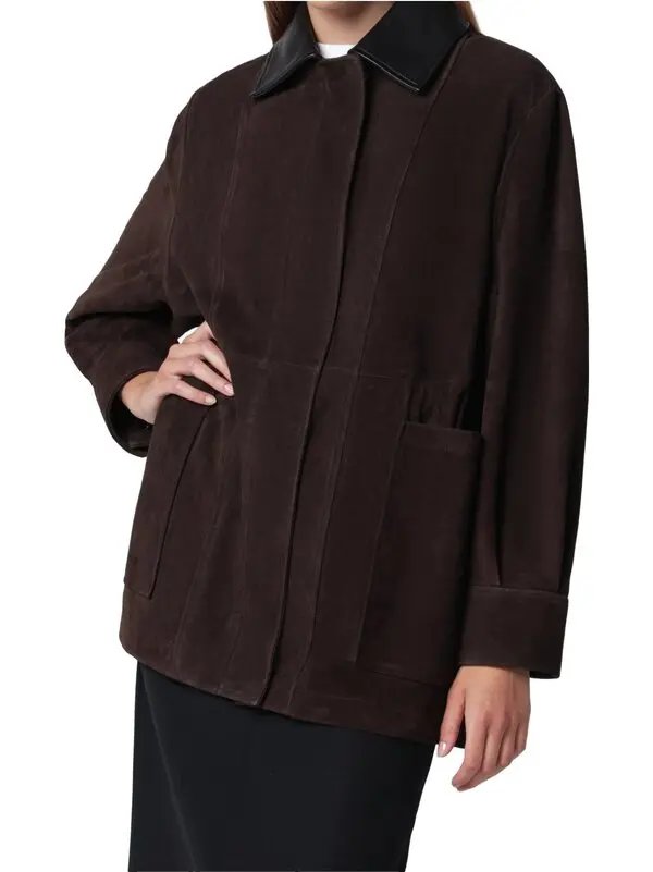 Nour Hammour Collared Suede Jacket With Leather Trim - Mocha