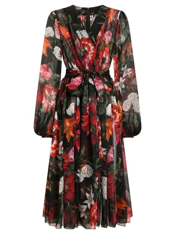 Dolce & Gabbana Floral Print Silk Midi Dress - Multicolor