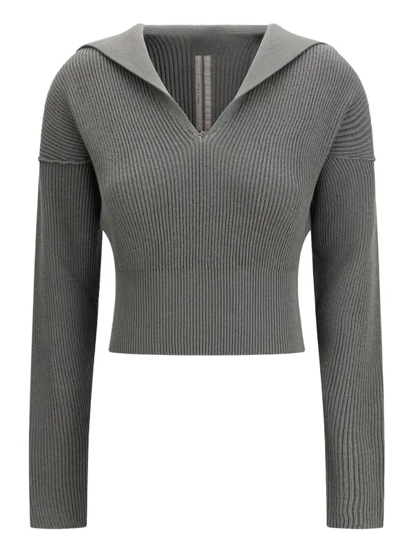 Rick Owens Long Sleeve Knitwear With V-neck And Ribbed Hem - Black