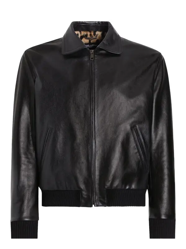 Dolce & Gabbana Leather Bomber Jacket - Black