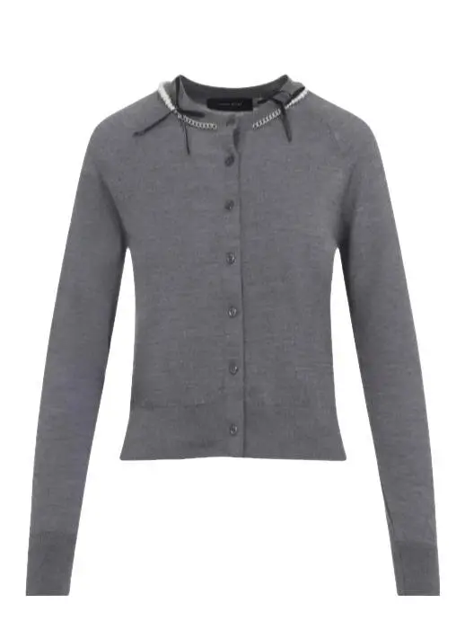 Simone Rocha Crew Neck Cardigan With Embellished Collar - Gray