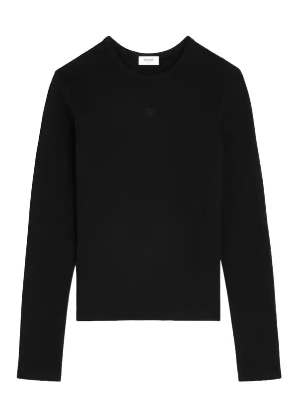Celine Triomphe Long-sleeved T-shirt In Ribbed Cotton Jersey - Black