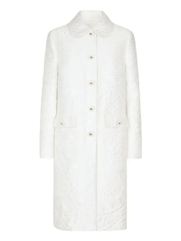 Dolce & Gabbana Floral Jacquard Belted Coat - White