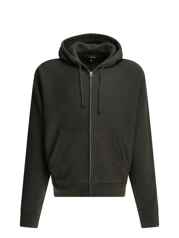 StÜssy Full Zip Drawstring Hoodie With Kangaroo Pocket - Black