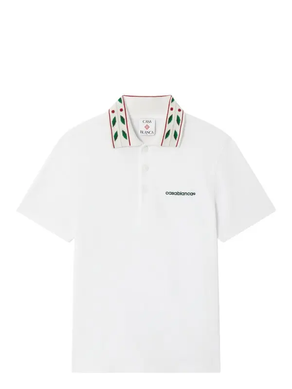 Casablanca Laurel Pique Short Sleeve Polo Shirt - White