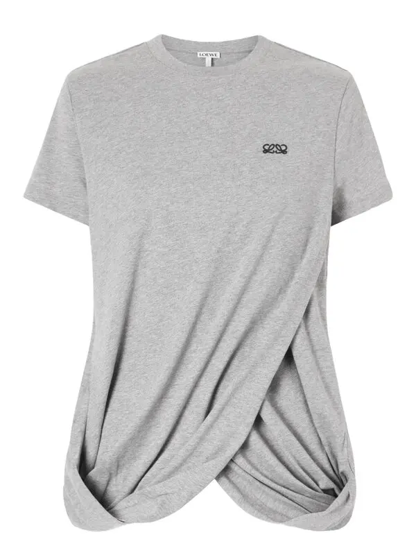 Loewe Logo Embroidered Draped T-shirt - Grey