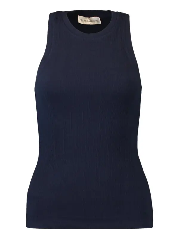 Victoria Beckham Ribbed Sleeveless Crew Neck Top - Black