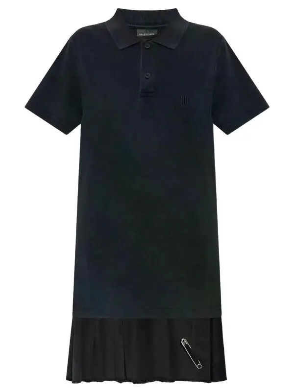 Balenciaga Pleated-panel Polo Dress - Black