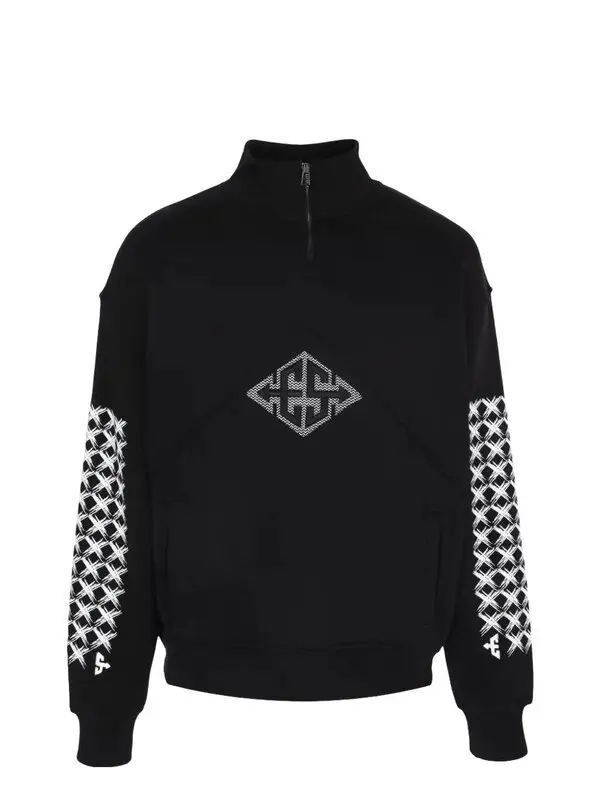 EXIT SOCIETY Monogram X-logo Detail Half-zip Sweatshirt - Black