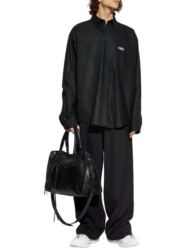 Balenciaga Logo-embroidered Button-down Shirt - Black
