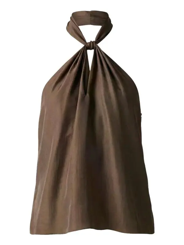 TOCCIN Everlee Knotted Halterneck Blouse - Brown
