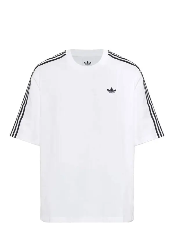 Adidas Logo-embroidered Striped-sleeve T-shirt - White