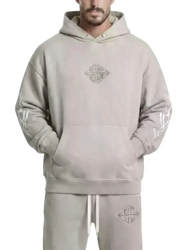 EXIT SOCIETY Fractured X Logo-detail Graphic-print Hoodie - Neutrals