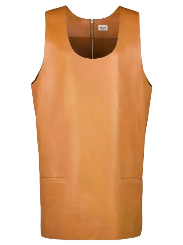 TOD'S Leather Scoop Neck Dress - Orange