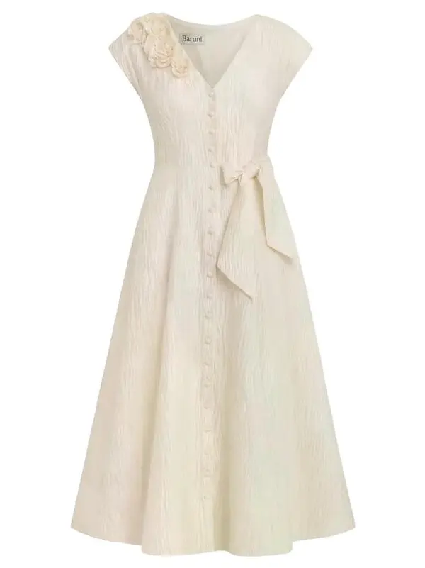 BARUNI Johara Floral-detail Midi Dress - Neutrals