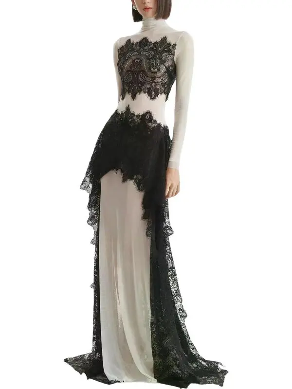 2310 STUDIO Lace-panelled High-low Maxi Dress - White