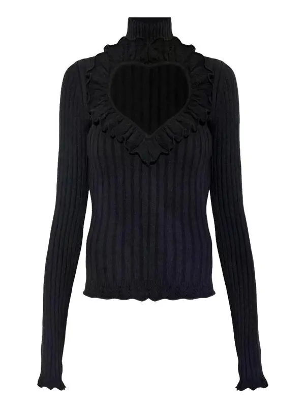 Balenciaga Ruffled Heart-cutout Sweater - Black