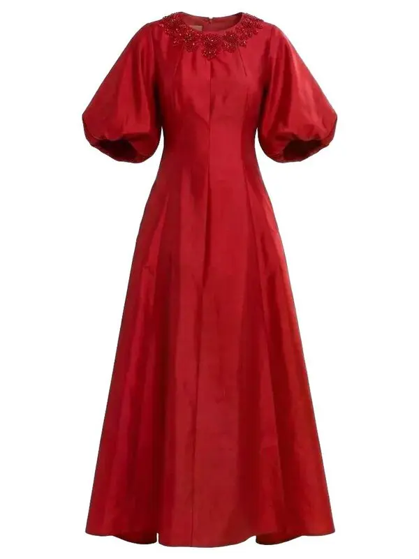 BARUNI Jawher Bead-embellished Puff-sleeve Maxi Gown - Red