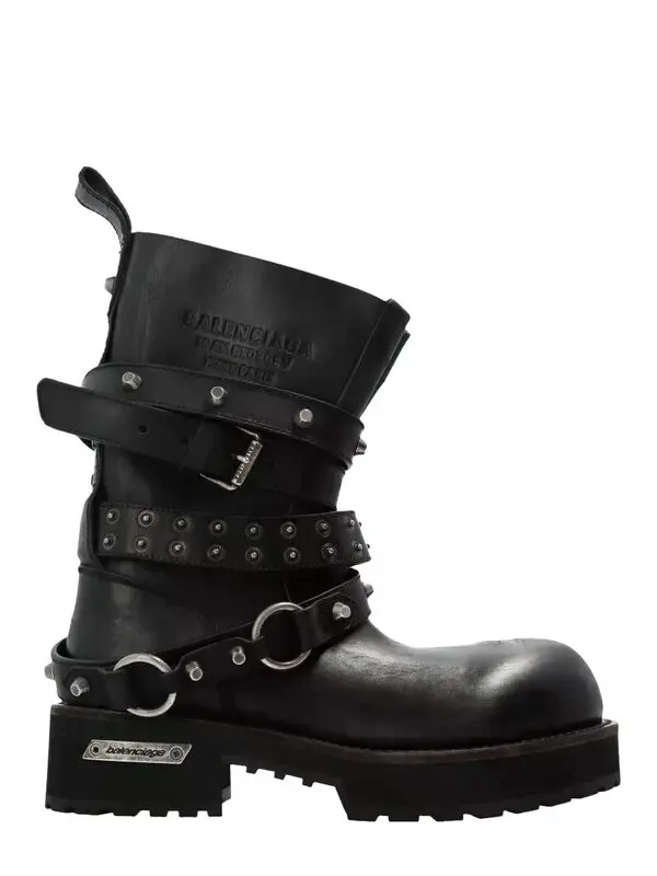 Balenciaga Venom City Studded-strap Leather Boots - Black