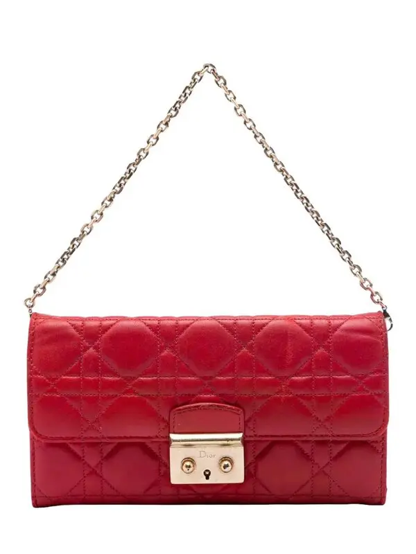 Dior Lambskin Cannage Miss Promenade Wallet On Chain Shoulder Bag - Red