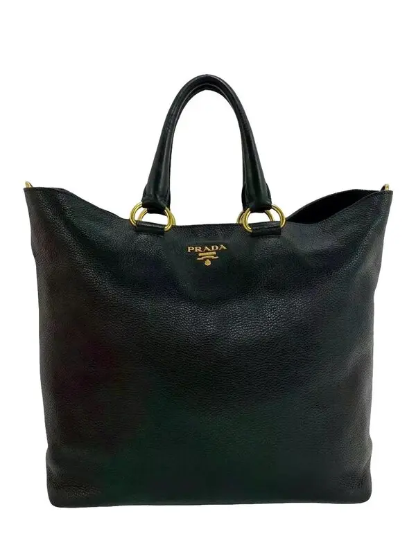 Prada Vitello Daino Convertible Tote Satchel - Black