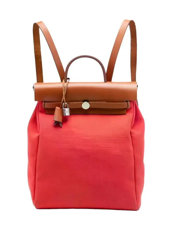 Hermès Toile Herbag A Dos Zip Retourne Backpack - Red