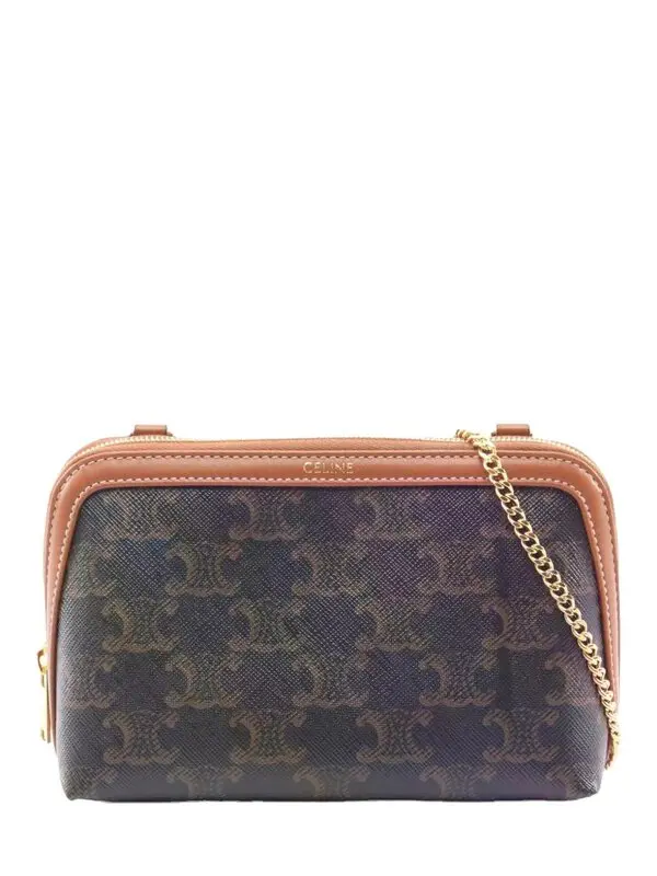Celine Triomphe Coated Canvas Clutch On Chain Crossbody Bag - Brown