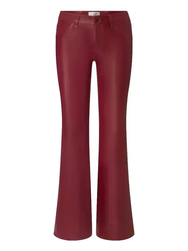 FRAME Burgundy Leather Flared Trousers - Red