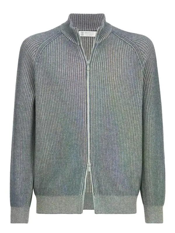 Brunello Cucinelli Cashmere English Rib High-neck Zipper Cardigan - Grey
