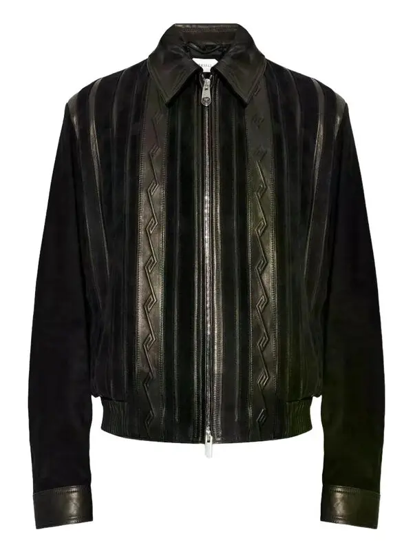Versace Greca-embossed Panelled Jacket - Black