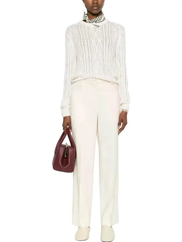 Theory Ivory Linen Blend Cable Knit Jumper - Neutrals