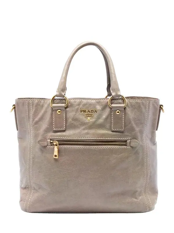 Prada Vitello Shine Convertible Tote Satchel - Brown