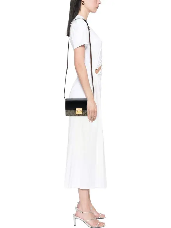 Gucci Gg Supreme Padlock Wallet On Strap Crossbody Bag - Neutrals