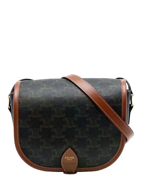 Celine Medium Triomphe Coated Canvas Folco Crossbody Bag - Brown
