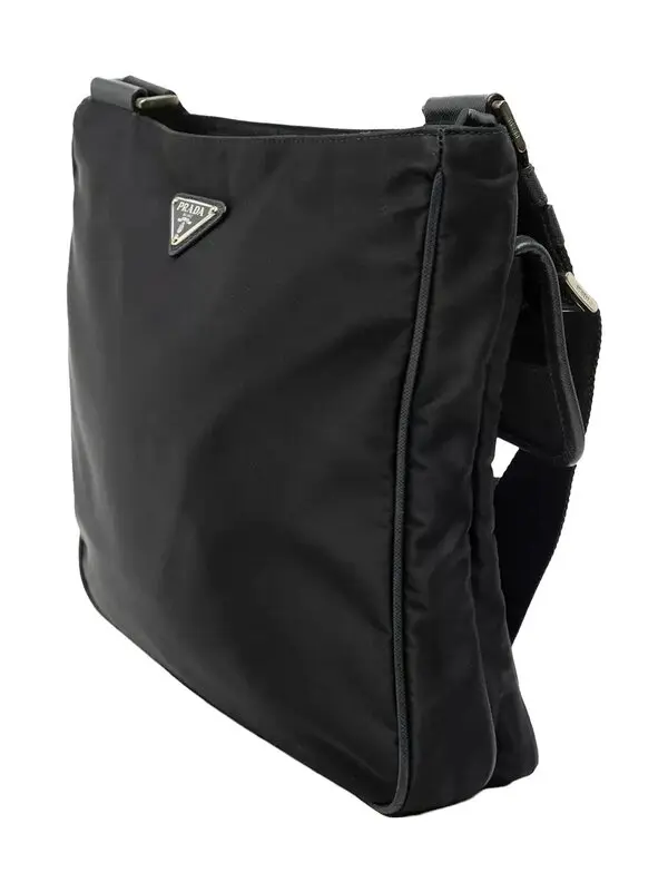 Prada Saffiano Trimmed Tessuto Zip Top Crossbody Bag - Black
