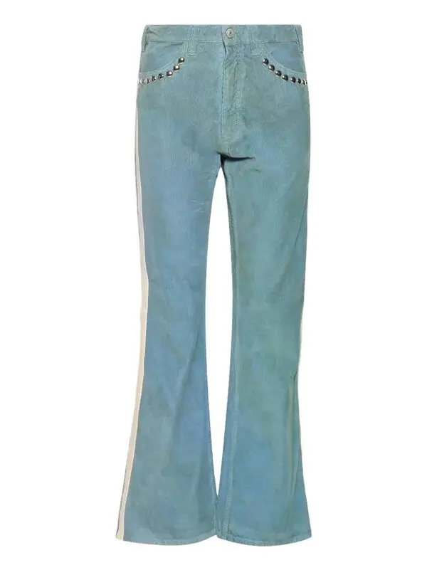 MARKING DISTANCE Stud-embellished Corduroy Trousers - Blue