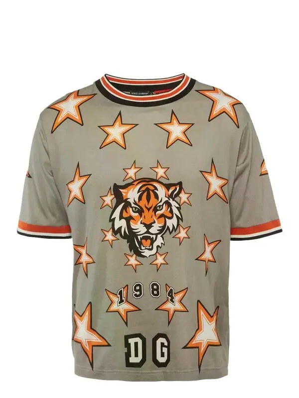 Dolce & Gabbana Tiger-print Star-motif T-shirt - Grey