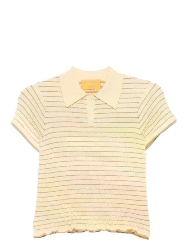 Guest In Residence Smocked Striped Polo Shirt - Neutrals