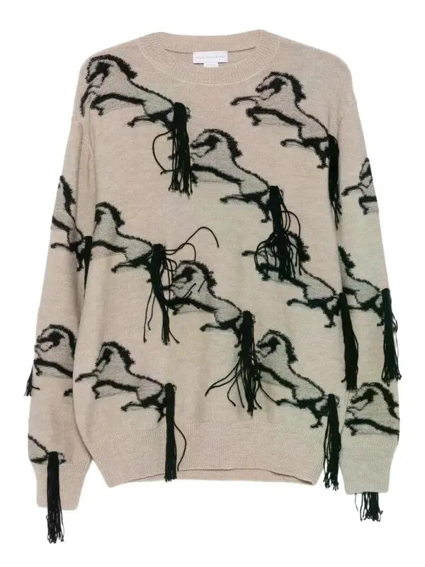Stella McCartney Horse-pattern Fringed Sweater - Neutrals