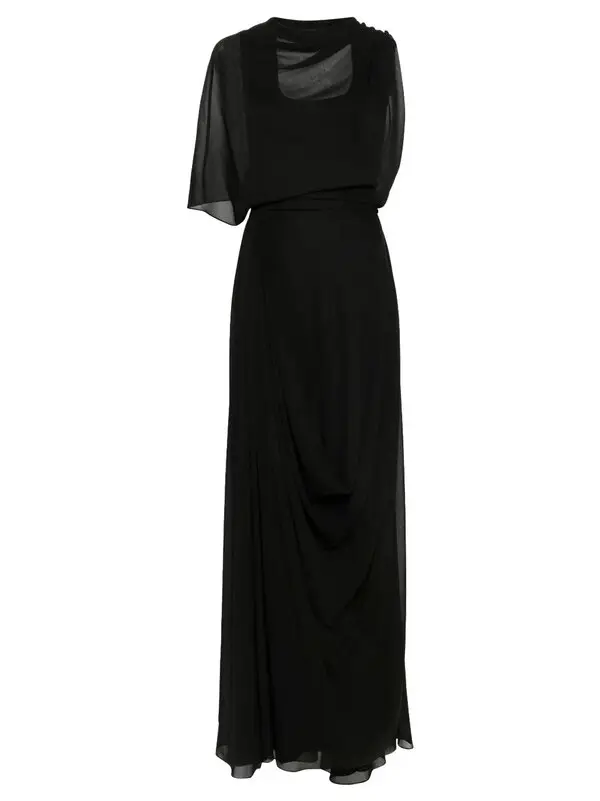 GEMY MAALOUF Single-sleeve Draped Gown In Crepe De Chine - Black