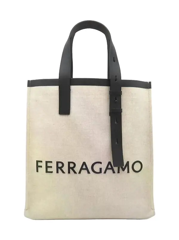 FERRAGAMO Canvas Embossed Logo Signature Tote Bag - Black