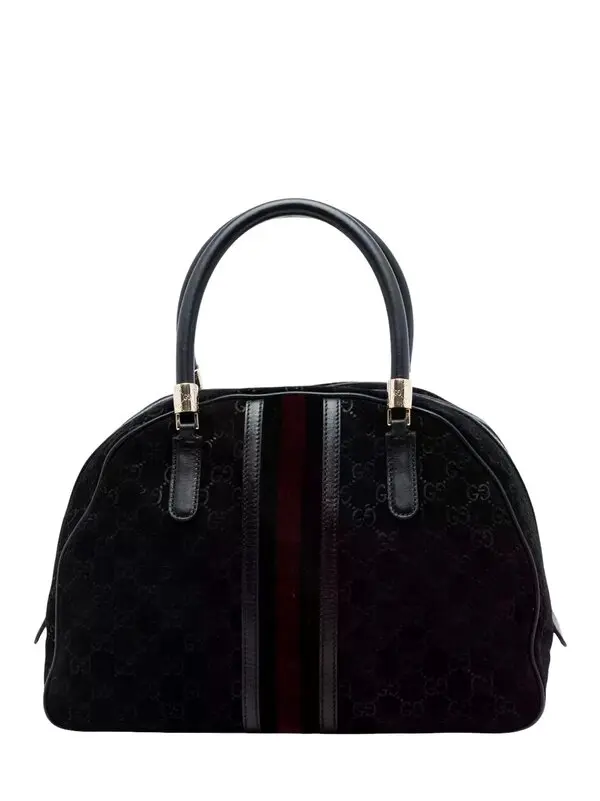 Gucci Gg Suede Web Dome Handbag - Black