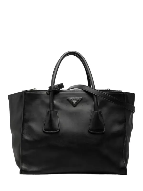 Prada Glace Calf Twin Pocket Double Handle Satchel - Black