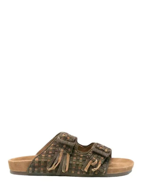 BAZISZT Woven Fringed Sandals With Double Buckle Fastening - Brown